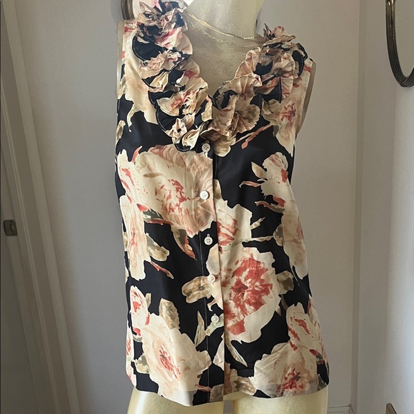 J. Crew Factory | Tops | J Crew Factory Floral Ruffle Silk Blouse ...
